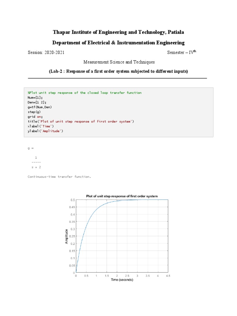 Lab-2 Responses of A First Order System | PDF
