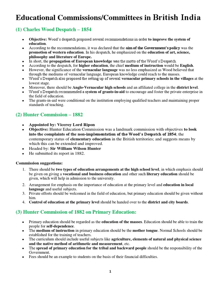 Overview of Education Commissions in India | PDF | Schools | Teachers