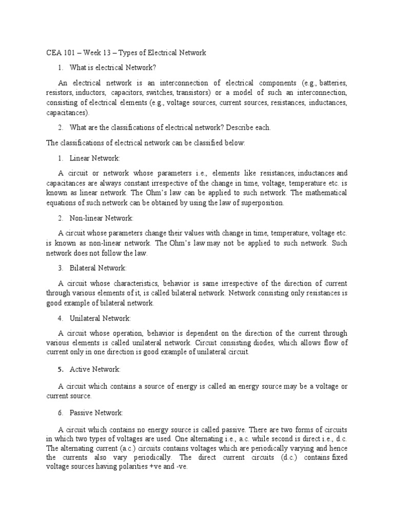 Types of Electrical Networks Explained | PDF | Electrical Network ...
