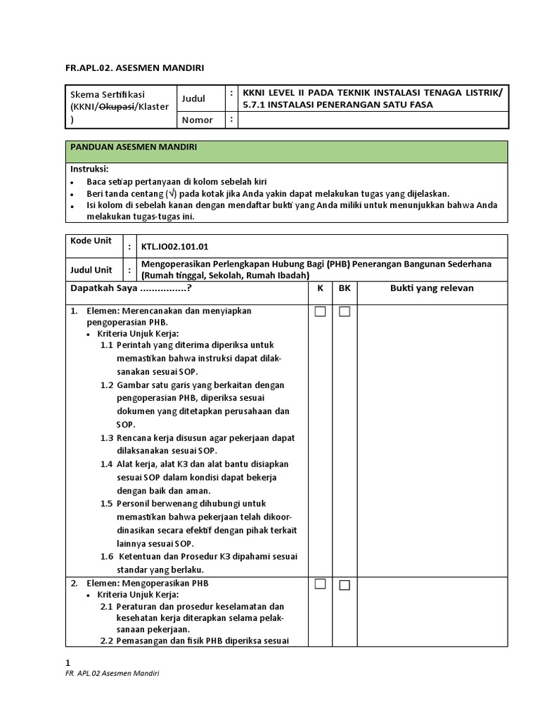FR - APL.02 Asesmen Mandiri Portofolio | PDF