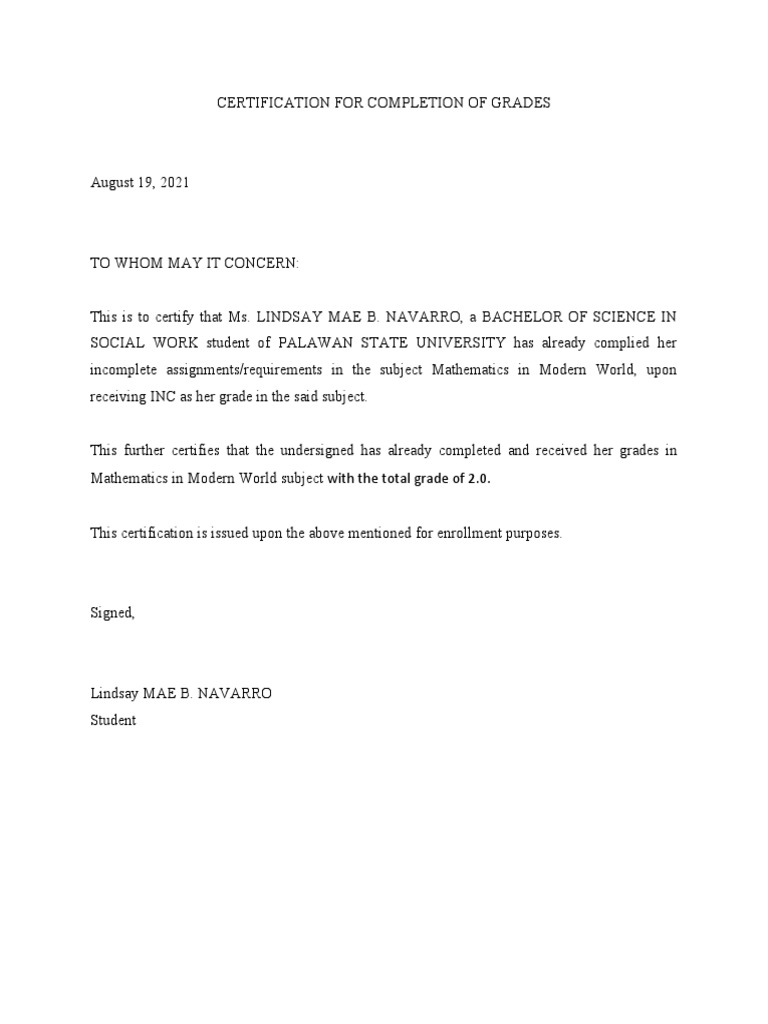 Certification Of Grades - prntbl.concejomunicipaldechinu.gov.co