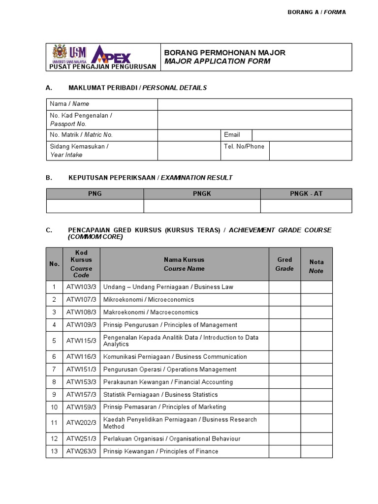(Form A - Borang A) Permohonan Major - Major Application 3.5 Program ...
