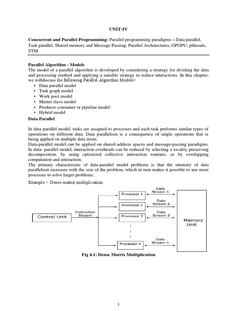 Unit-Iv Concurrent and Parallel Programming: Parallel Programming Paradigms - Data Parallel ...