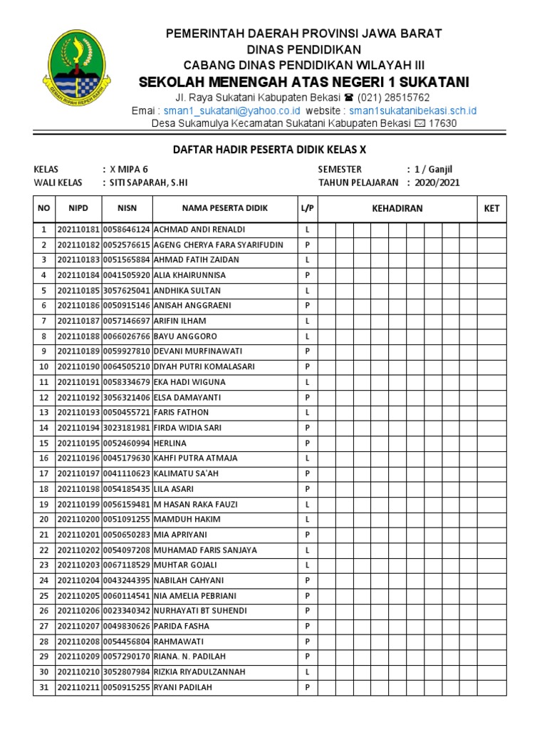 Absen Kelas X.mipa.6 | PDF