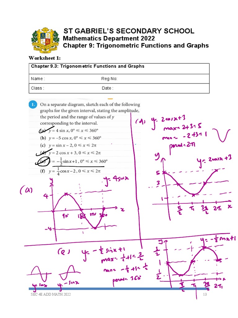 Trigonometric Functions Worksheet 2022 | PDF