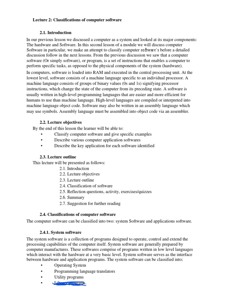 Lecture 2: Classifications of Computer Software | Download Free PDF | Programming | Computer Program