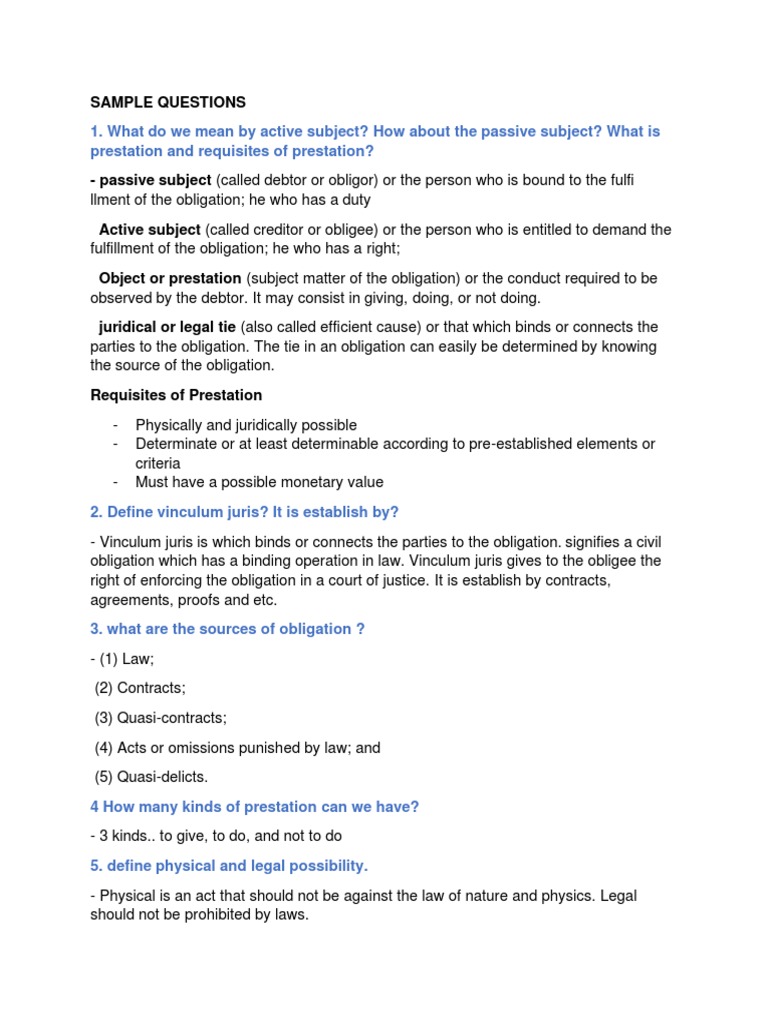 Oblicon - Recitation - Reviewer Aloi P Santos | PDF | Law Of ...