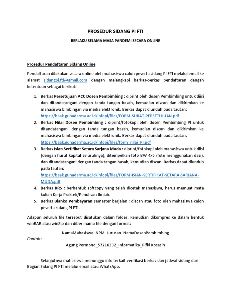 Prosedur Sidang PI FTI Secara Online | PDF | Hukum