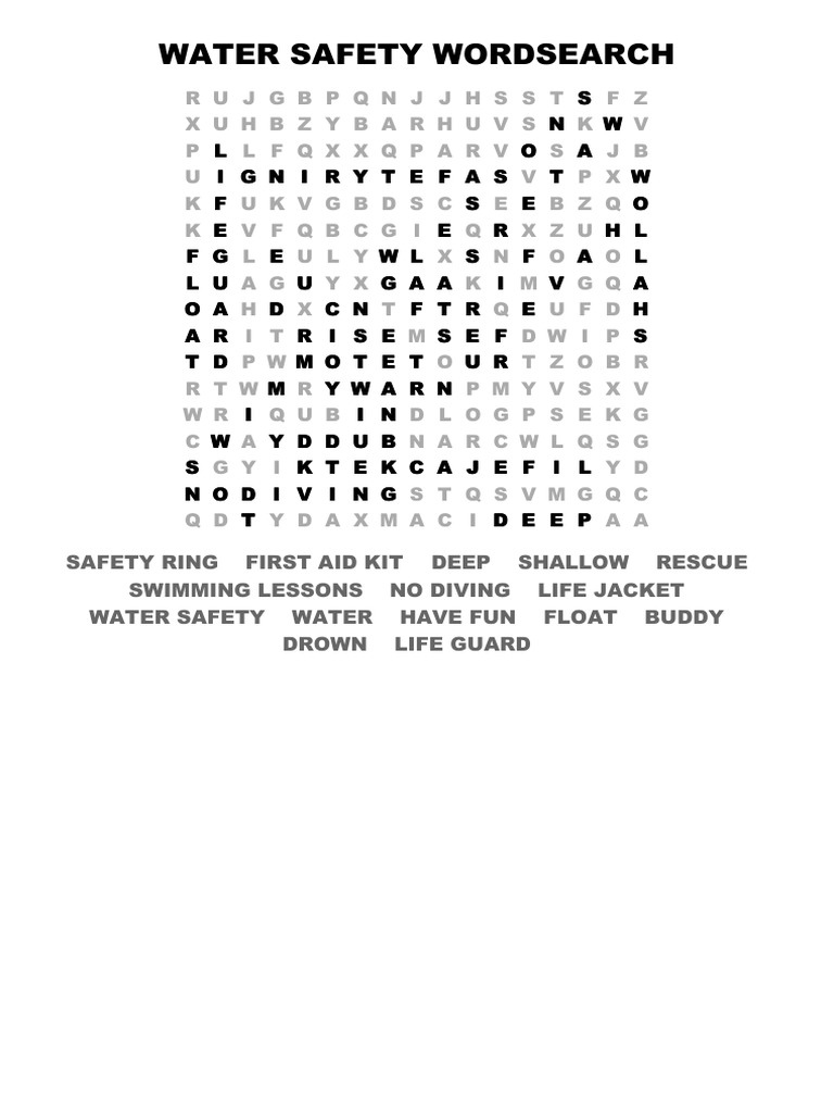 Water Safety Word Search Puzzle | PDF