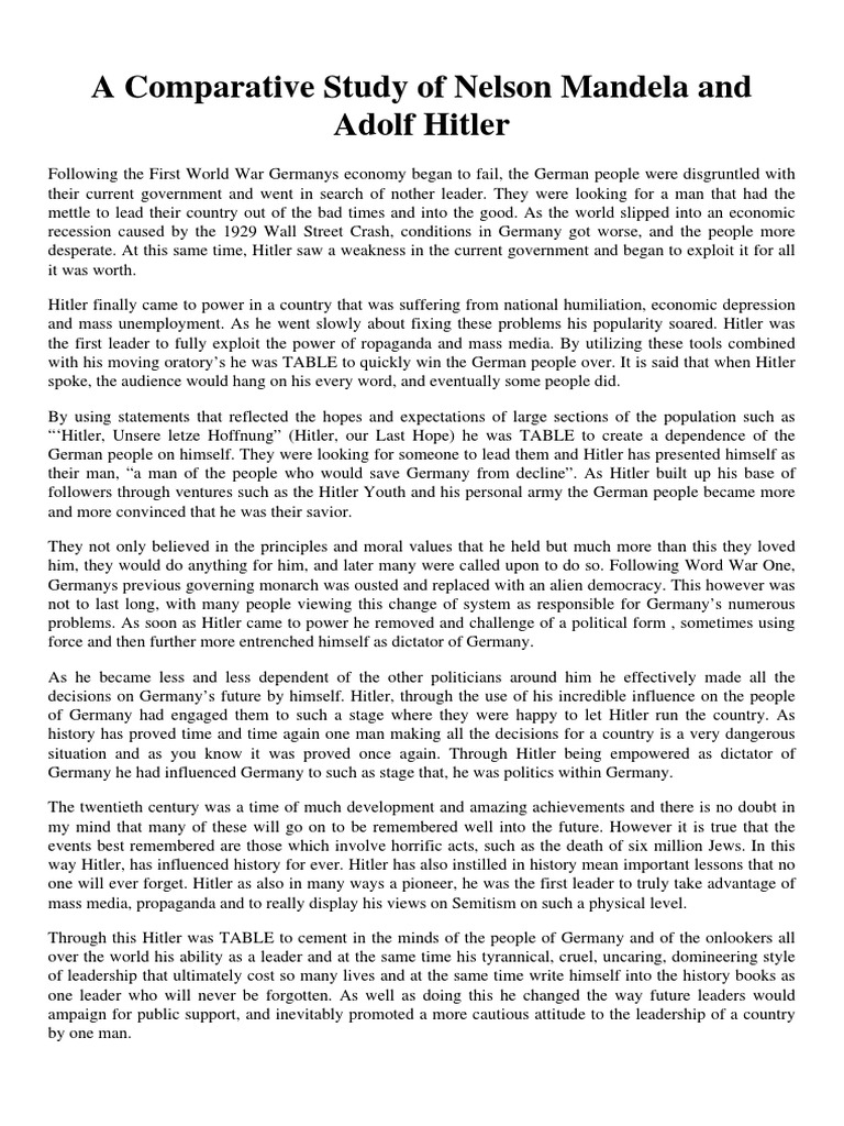 Mandela vs. Hitler: Leadership Contrast | PDF | Nelson Mandela ...