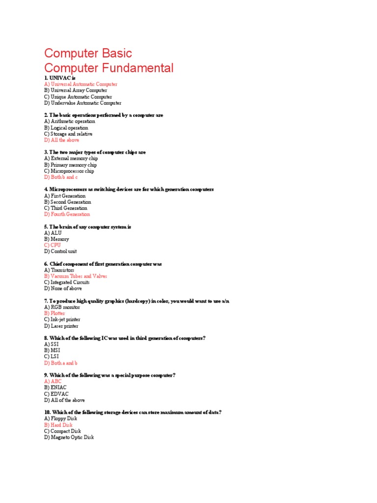 Computer Basic MCQ | PDF | Microsoft Excel | Integrated Circuit