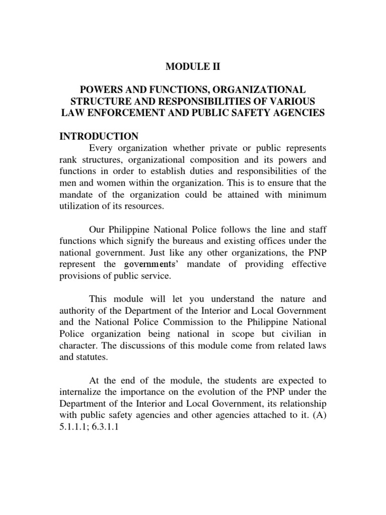 Module Ii Powers and Functions Organizational Structure and ...