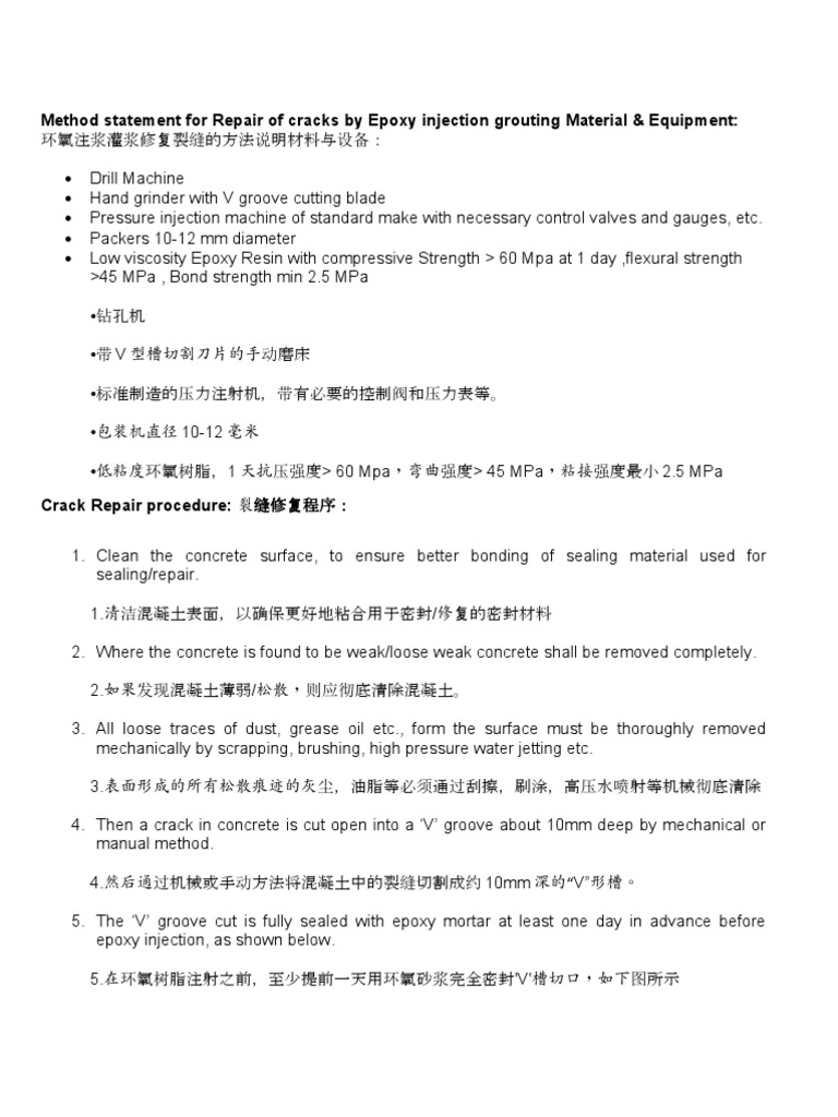 Epoxy Crack Repair Method Statement | PDF | Concrete | Epoxy