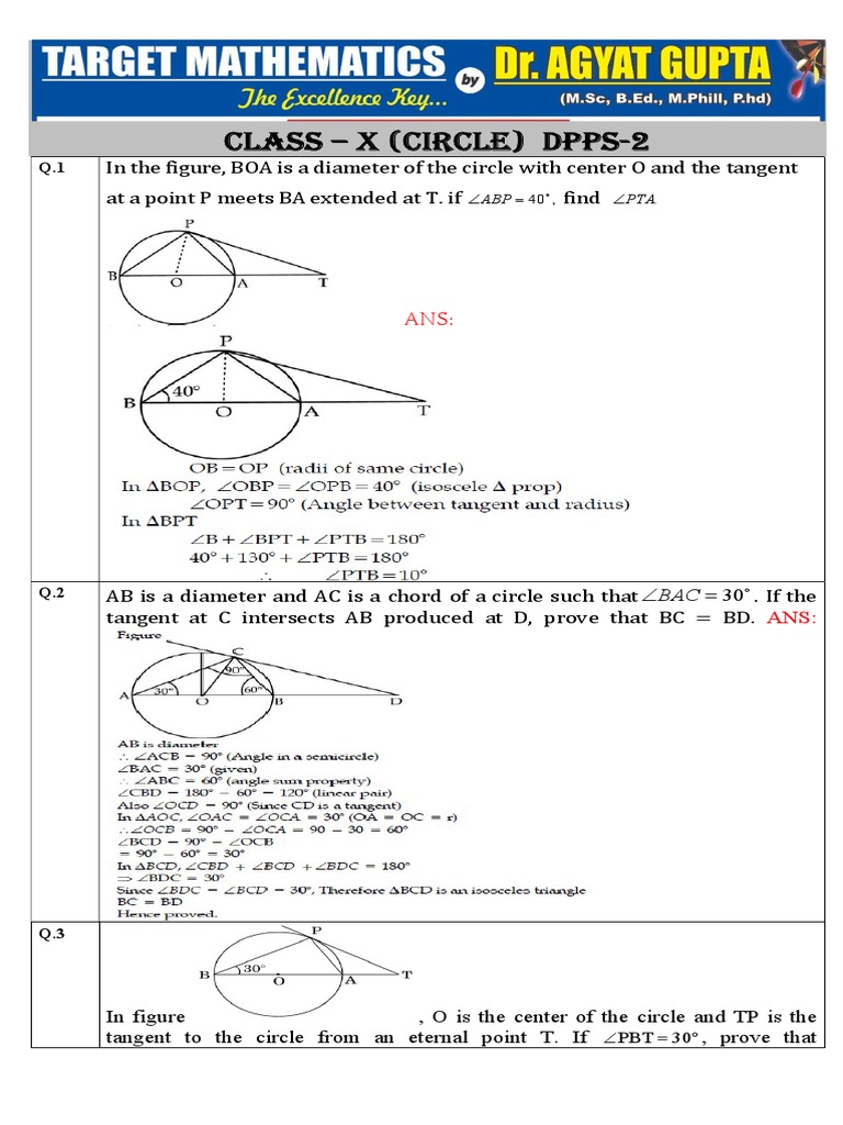 Geometry of Circles: Solutions to Problems Involving Tangents, Chords ...