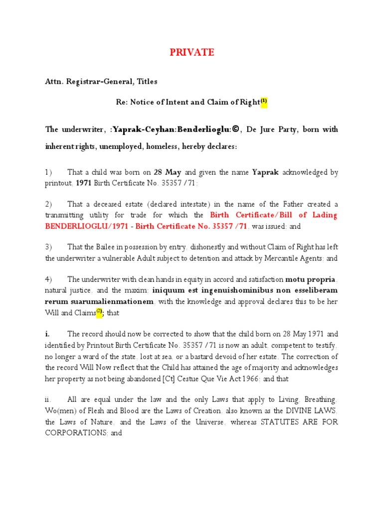 Final Claim of Right Registrar Gen | PDF