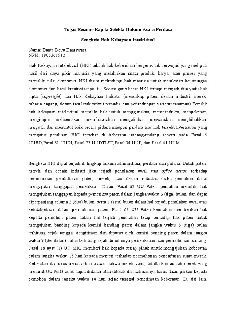 Resume - Dante Deva Daniswara - 1906361512 | PDF | Hukum