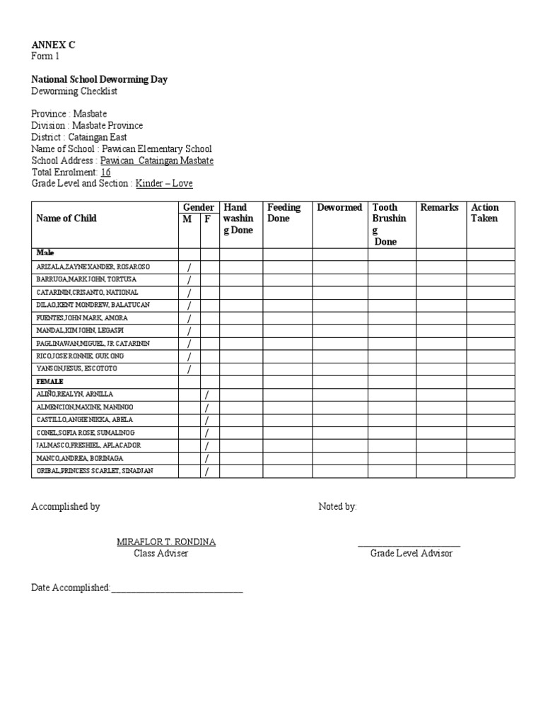 ANNEX C Form 1 (Deworming Summary Form) | PDF