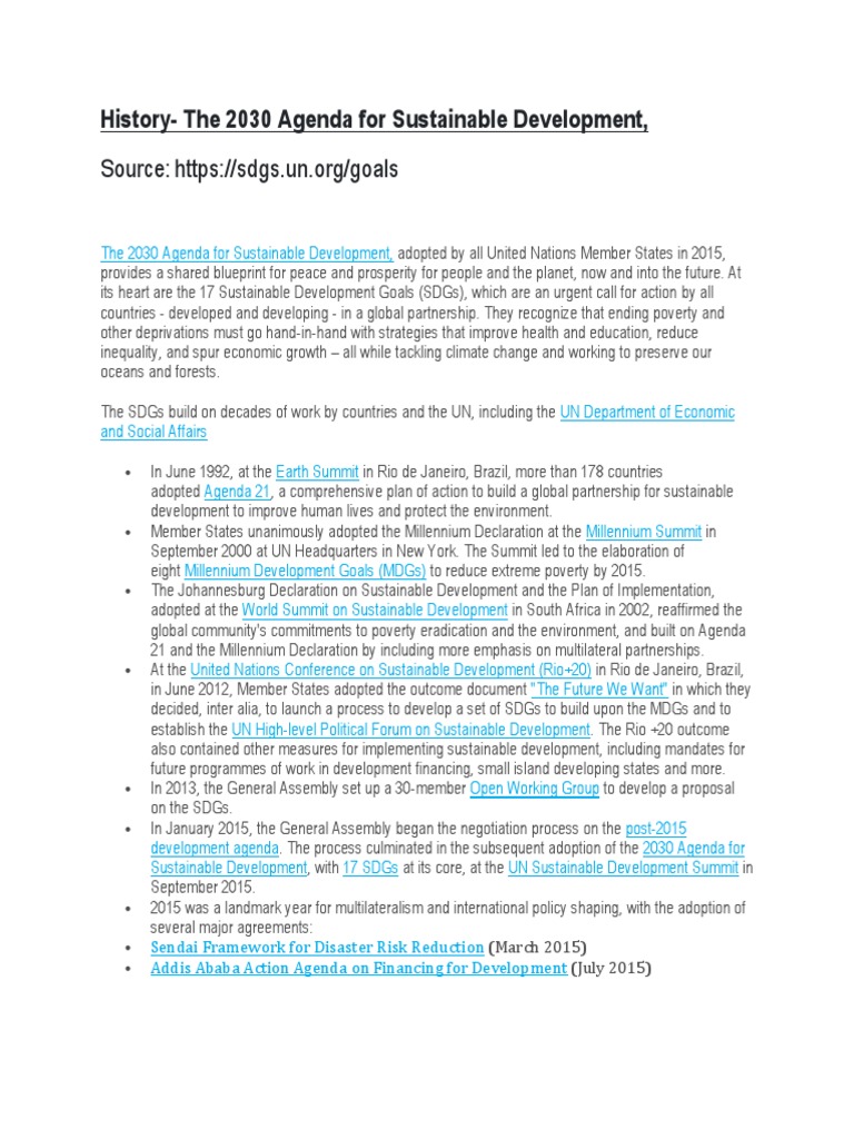 History - The 2030 Agenda For Sustainable Development | PDF ...