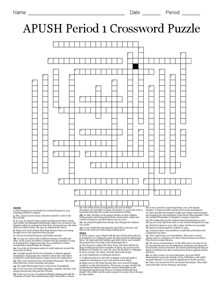 APUSH Period 1 Crossword Puzzle 7833f 6162e2de | PDF | Spanish Empire ...