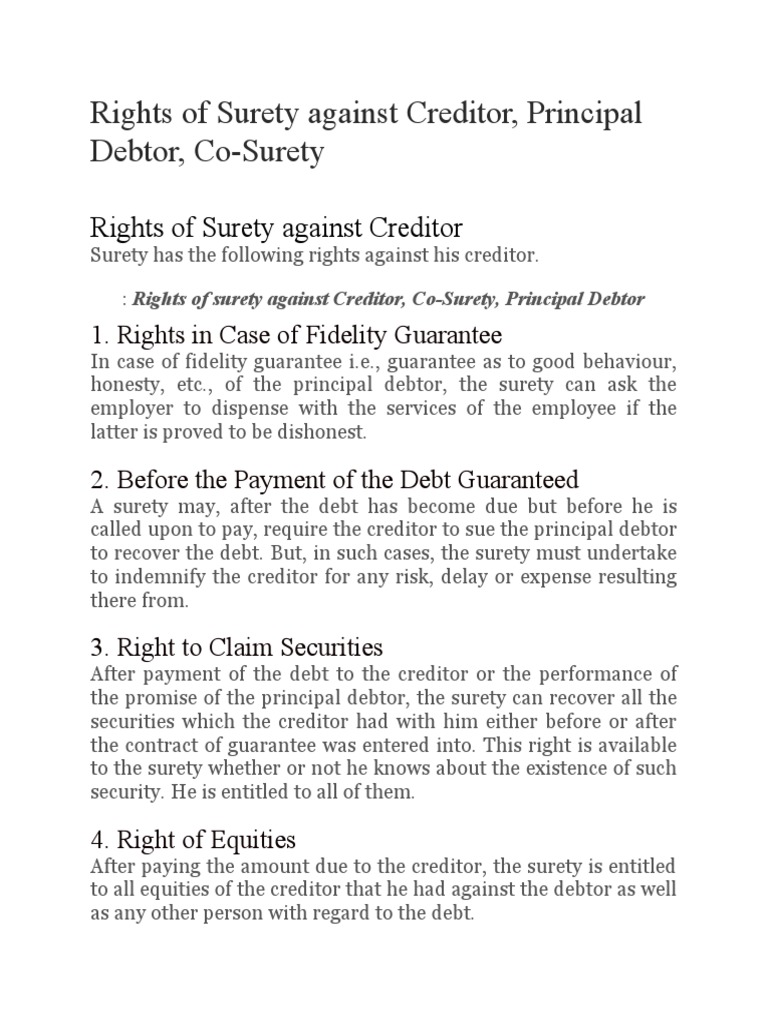 Surety Rights Against Creditor and Co-Surety | PDF | Business | Law