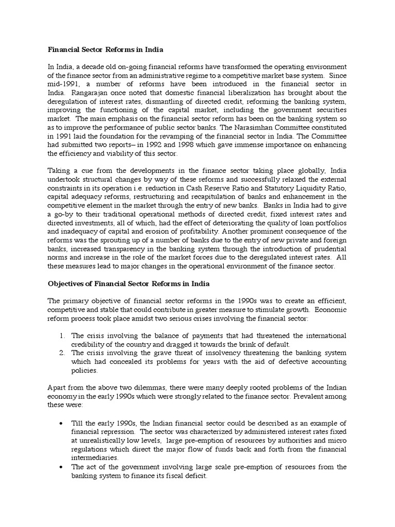 Financial Sector Reforms in India | PDF | Reserve Bank Of India | Banks