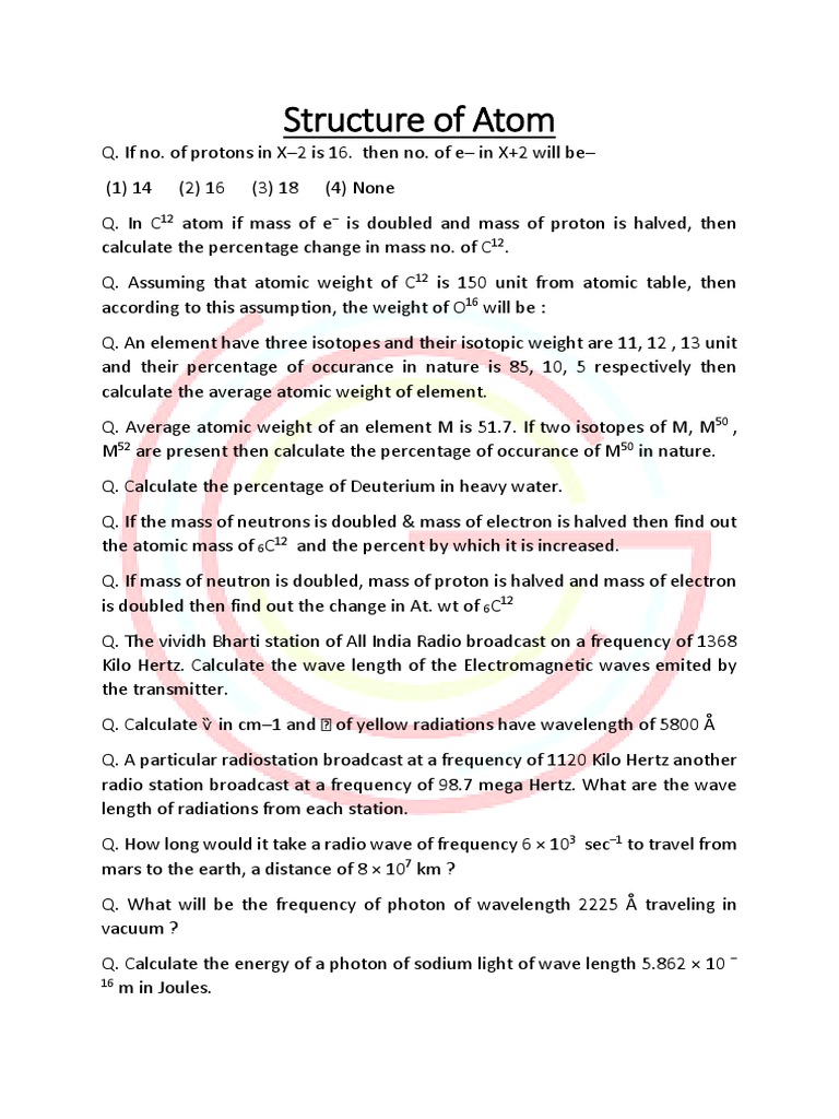 Structure of Atom With PYQ | PDF | Electronvolt | Electron