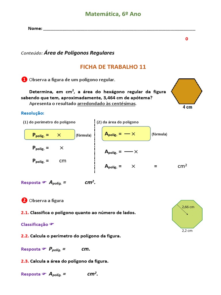 Ficha Areas Poligonos Regulares v1 | PDF | Geometría del plano ...