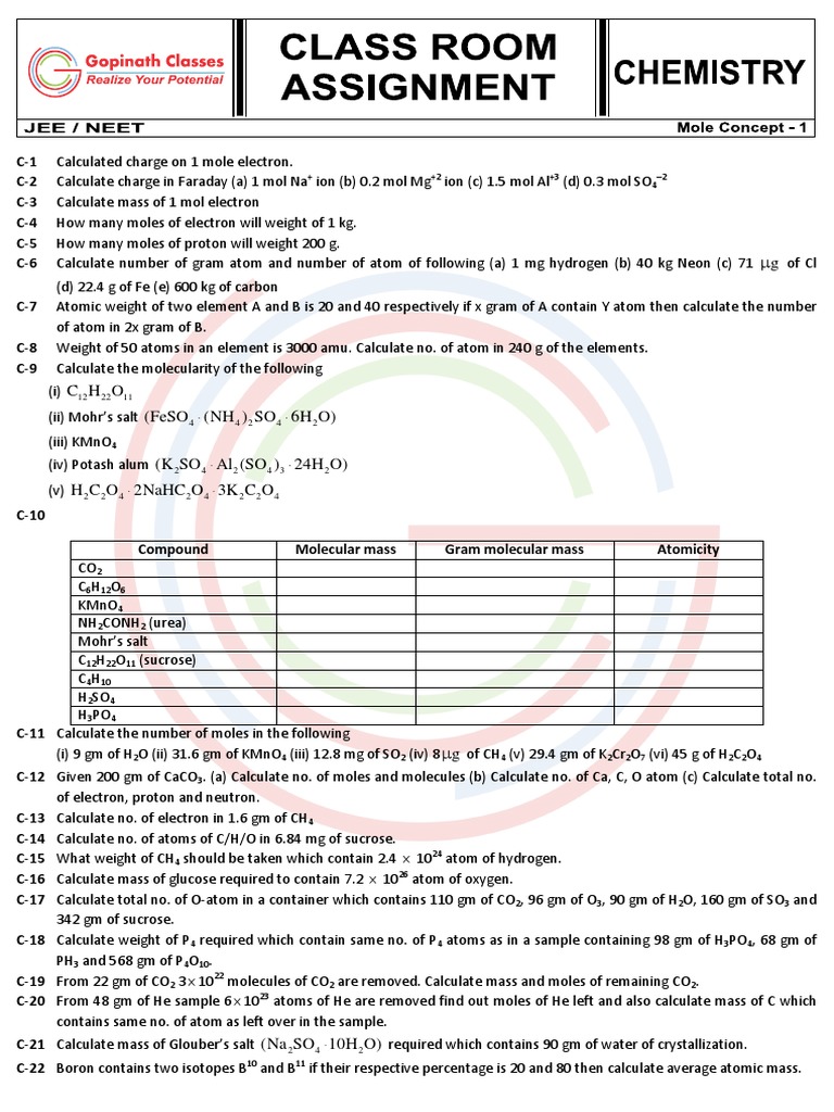 Mole Concept Assignment | PDF | Mass Concentration (Chemistry) | Mole ... Mole Concept Assignment | PDF | Mass Concentration (Chemistry) | Mole ...