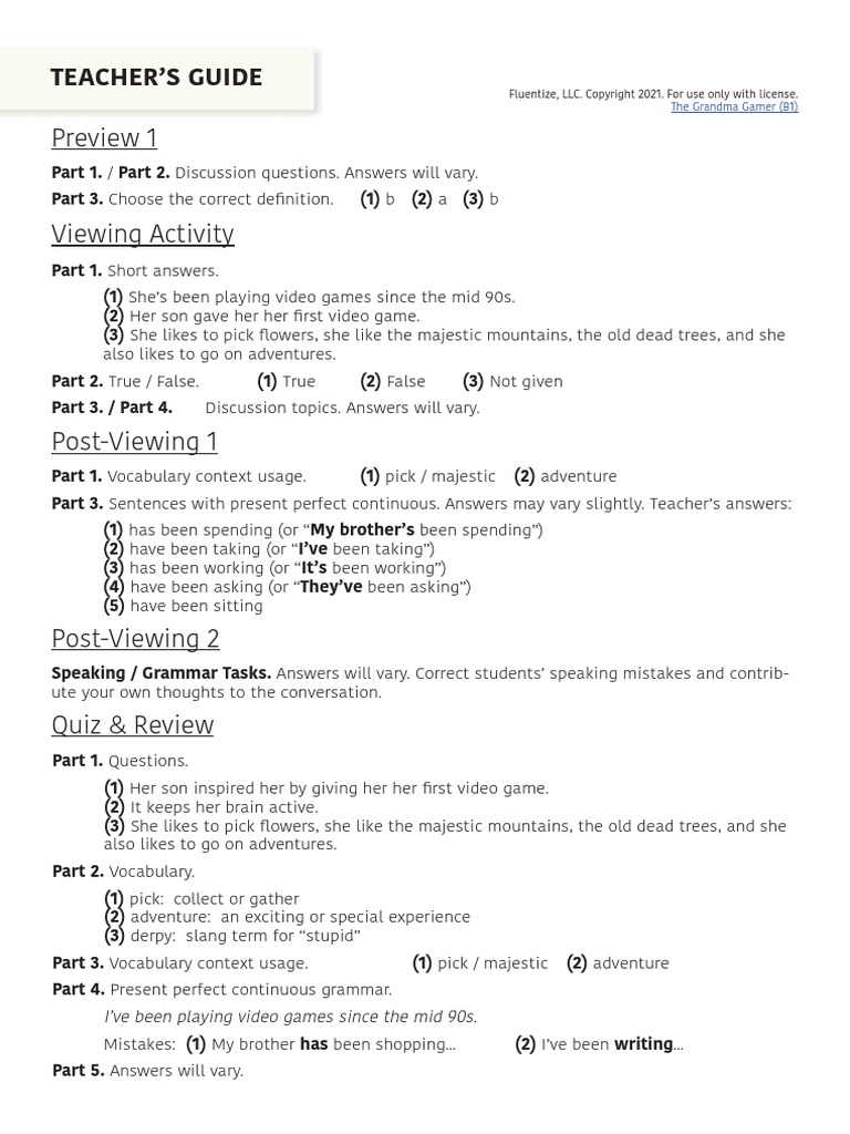Preview 1 Viewing Activity: Teacher'S Guide | PDF | Games & Activities ...