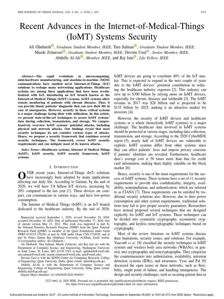 Ghubaish Et Al. - 2021 - Recent Advances in The Internet-of-Medical-Things | PDF | Key ...