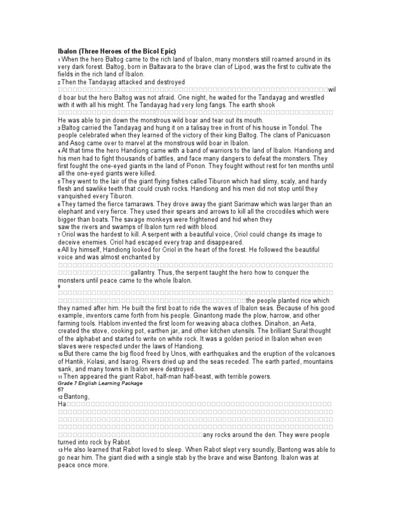 Ibalon (Three Heroes of The Bicol Epic) : Grade 7 English Learning ...