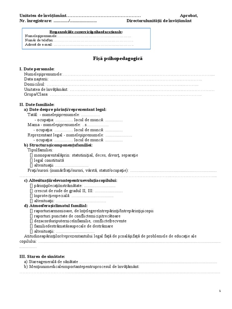 Anexa 9 Fisa Psihopedagogica-1 | PDF