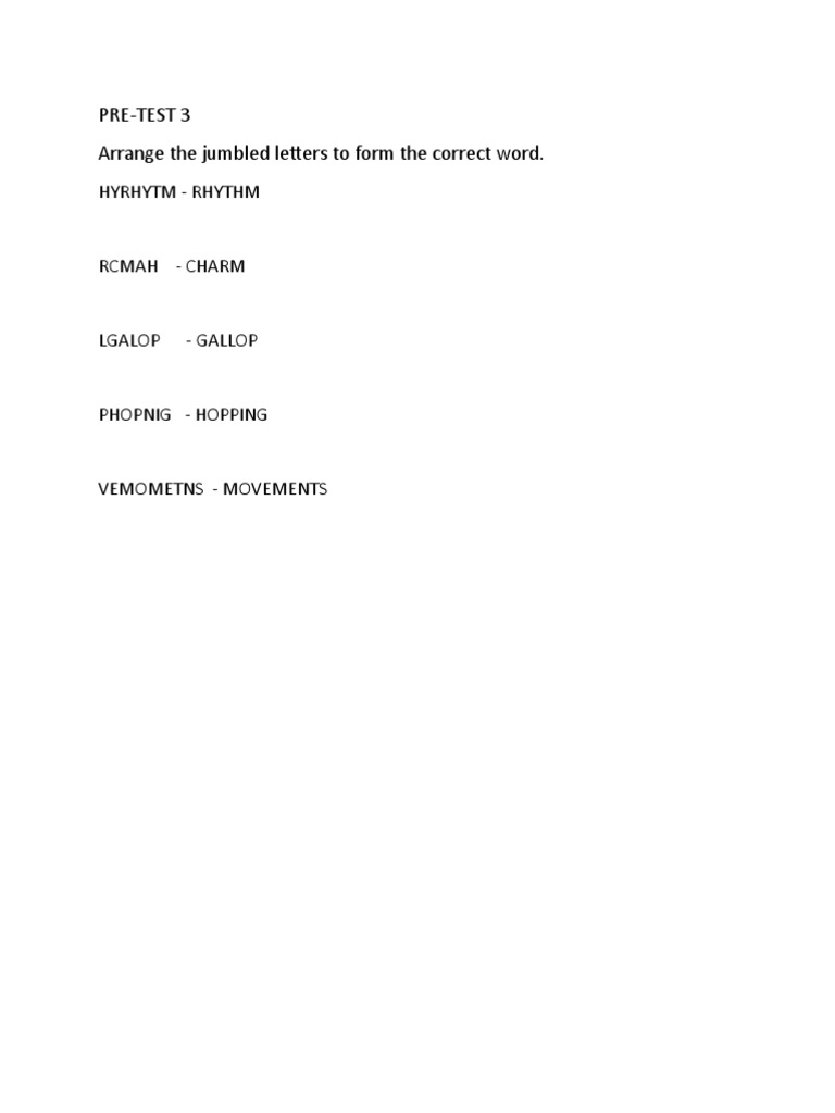 Jumbled Letter Pre-Test | PDF