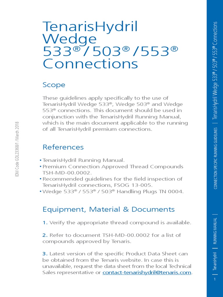 Tenarishydril Wedge 533 / 503 / 553 Connections: Scope | PDF | Pipe ...
