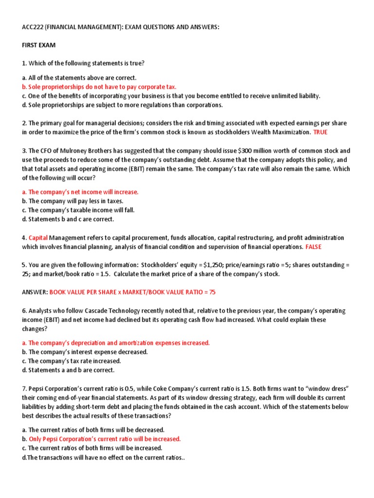 Exam 1 Answers | PDF | Stocks | Dividend