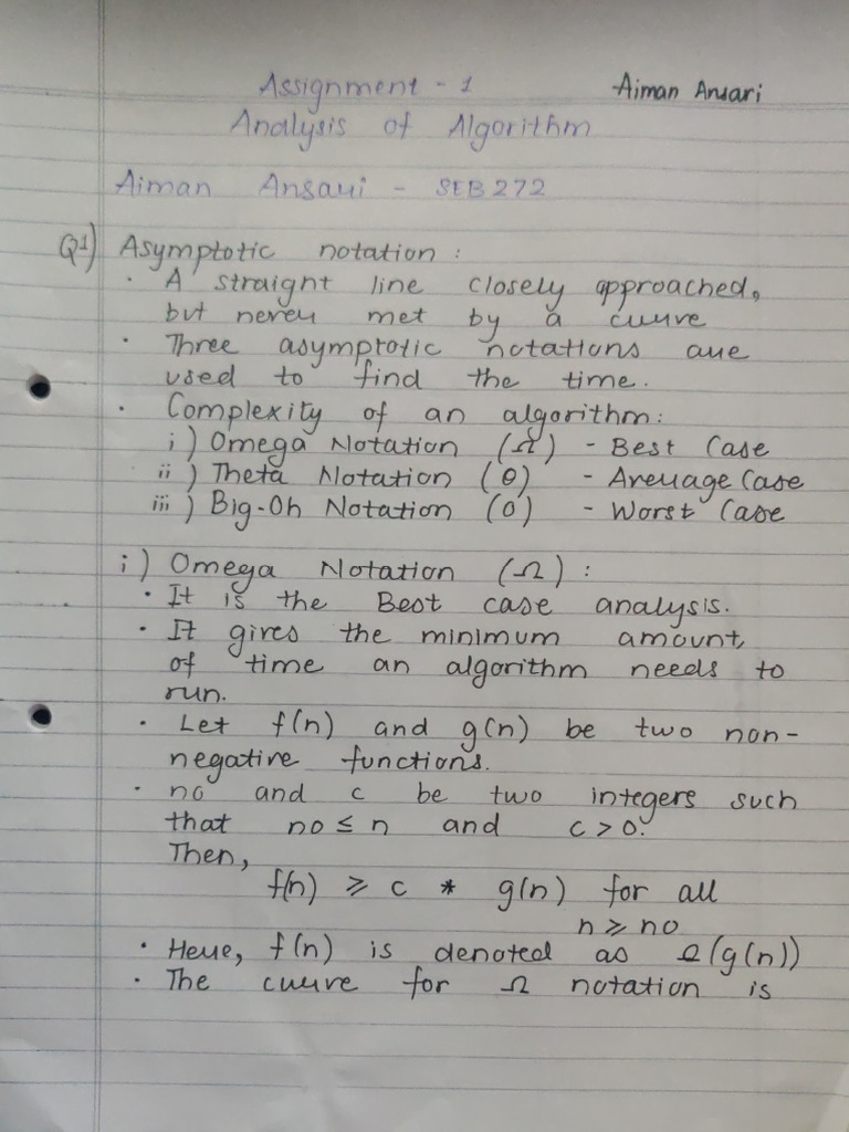 AOA Assignment 1 - Aiman Ansari - 272 | PDF | Algorithms | Mathematics