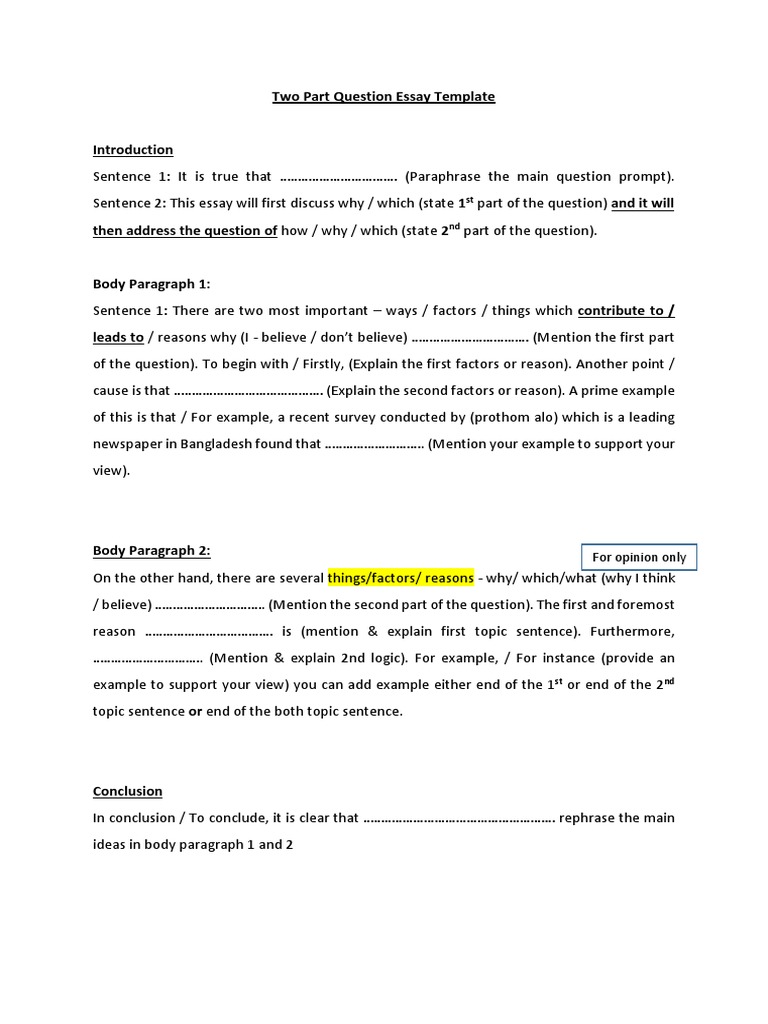 Two Part Question Essay Template: ST ND | PDF | Language Arts ...