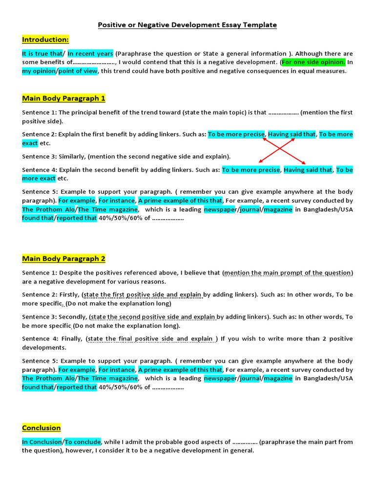 Positive or Negative Development (Negative Opinion) Essay Template | PDF