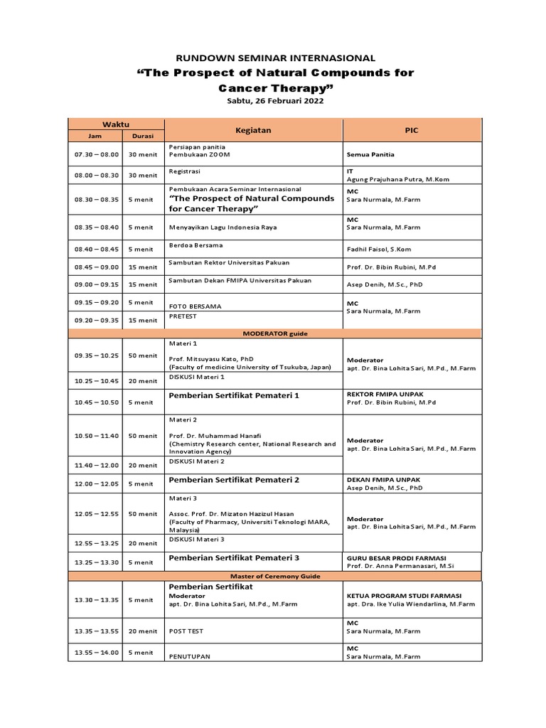 Rundown Seminar Internasional 2022 | PDF