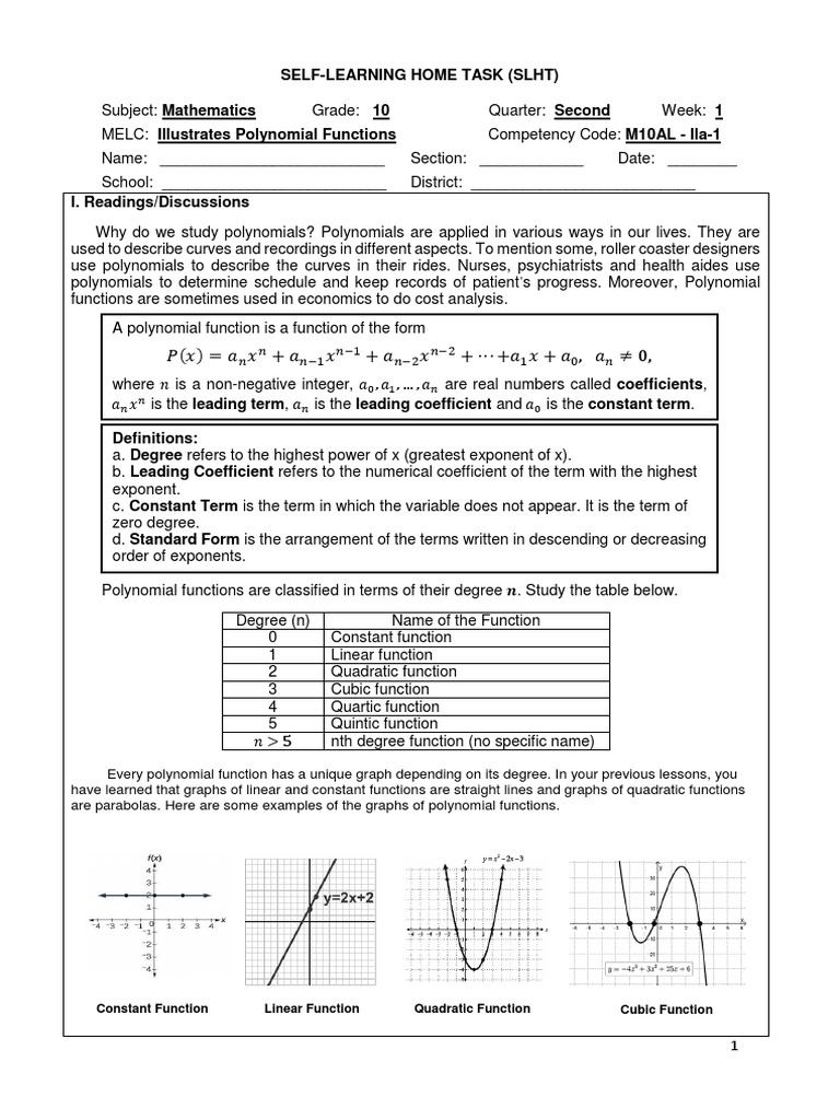 Math10 SLHT, Q2, Wk1, MELC M10AL-IIa-1 | PDF