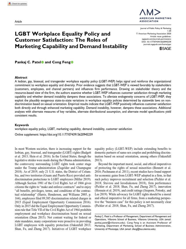 LGBT Workplace Equality Policy and Customer Satisfaction: The Roles of ...