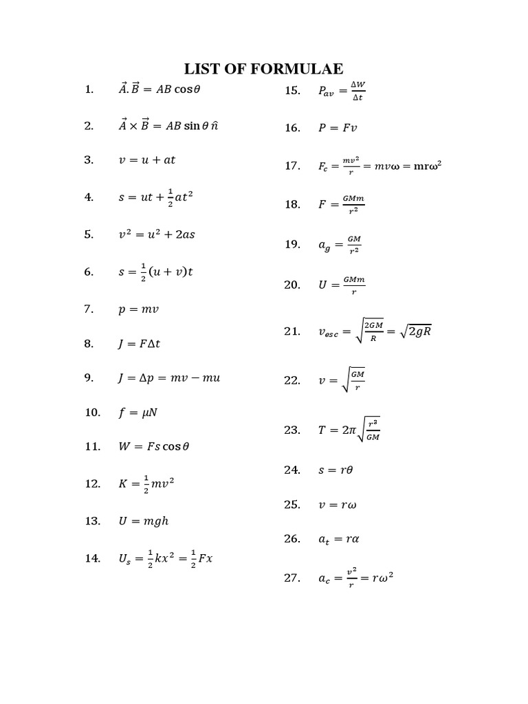 List of Formulae SP015 | PDF