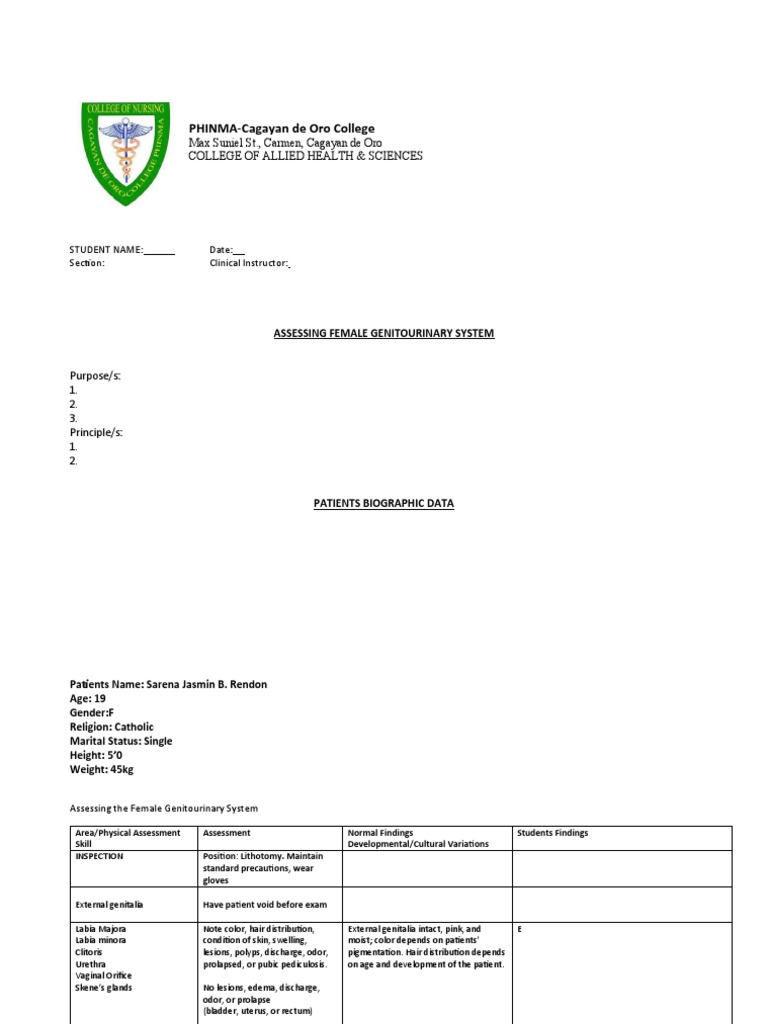Assessing The Female Genitourinary System | PDF | Vagina | Medical ...