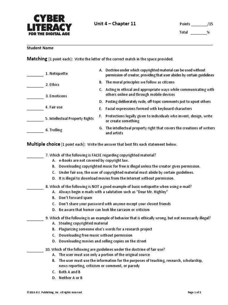 Unit 4 Chapter 11 Test | PDF | Copyright | Fair Use