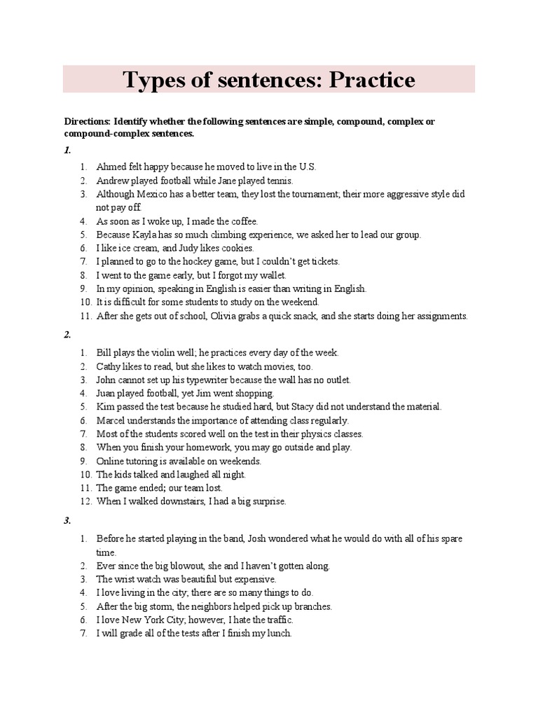 Sentence Types Practice for Class 4 | PDF