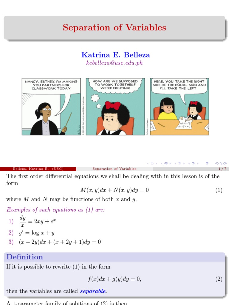 Separation of Variables | PDF | Equations | Differential Equations