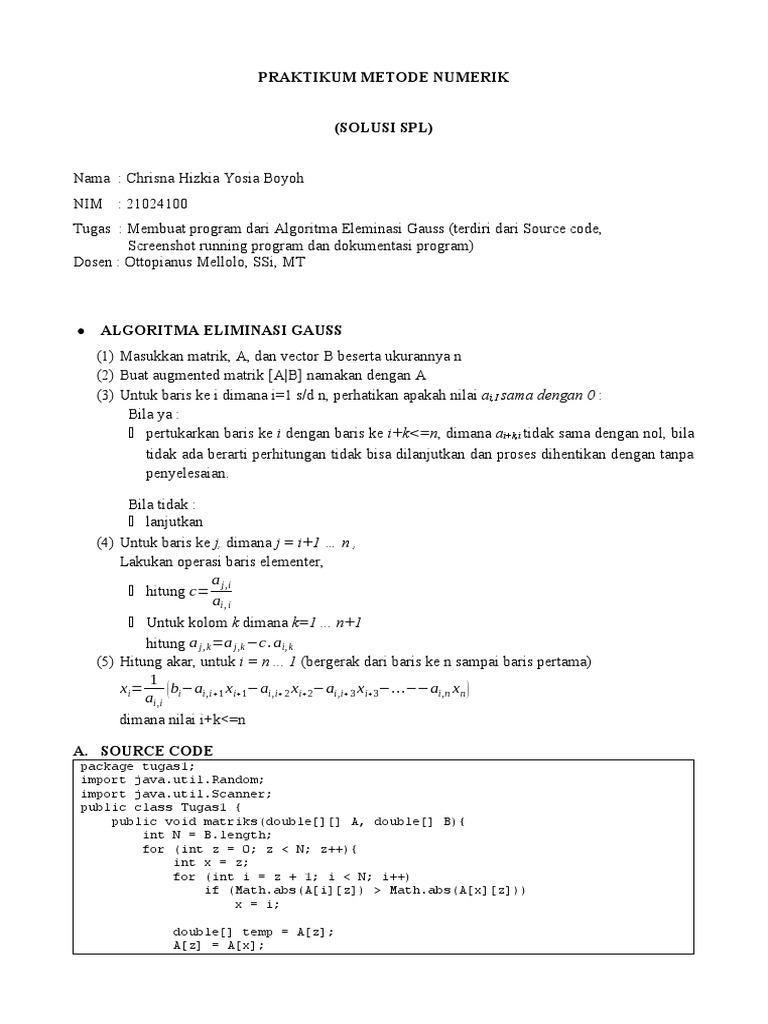 Praktikum Metode Numerik (Solusi SPL) : C A A A X A B X X X X | PDF | Computer Programming ...