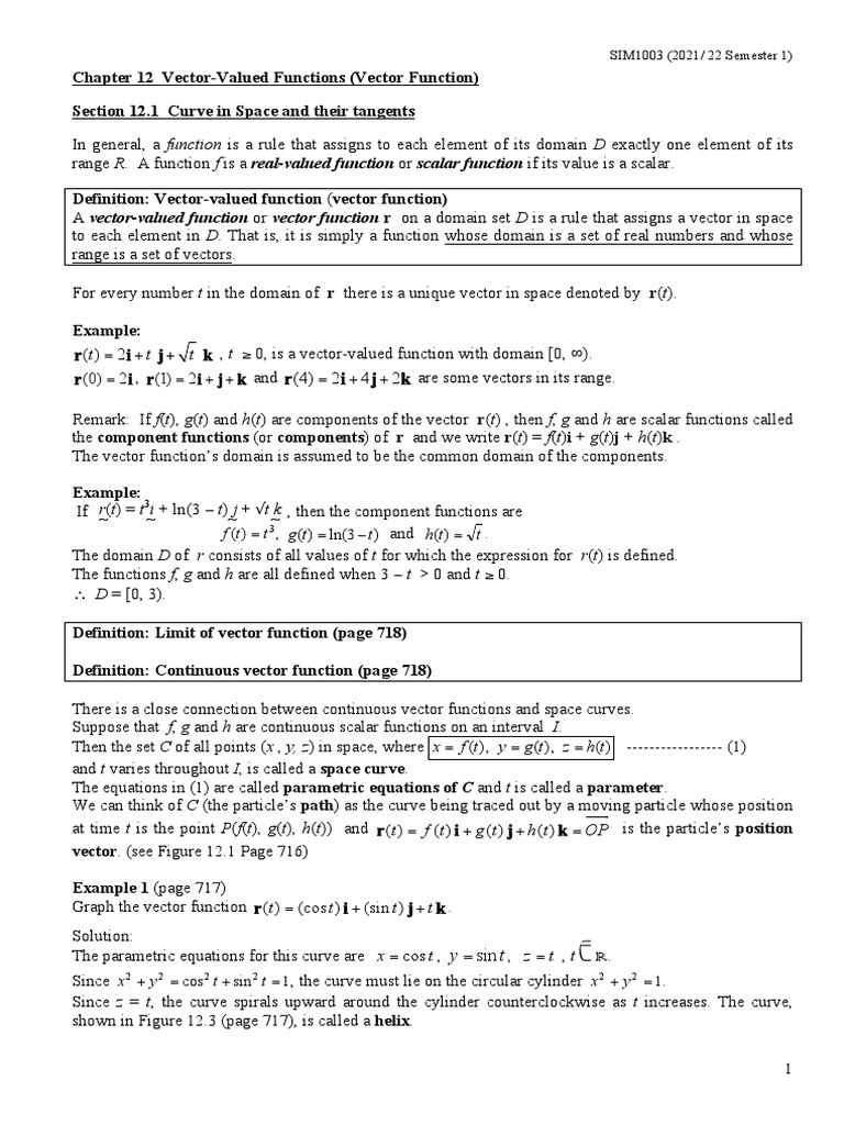 Vector-Valued Functions and Space Curves | PDF | Function (Mathematics ...