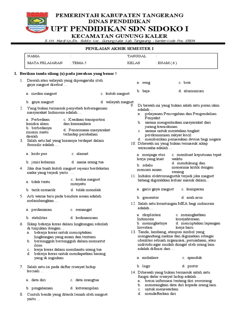 Pas Kelas 6 Tema 5 SM1 | PDF