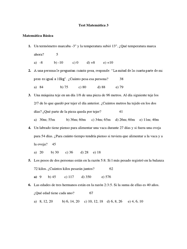 Test Matemática y Razonamiento 3 | PDF